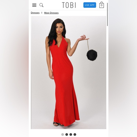 Tobi | Dresses | Sexy Form Fitting Red Maxi Halter Neckline Open Back ...
